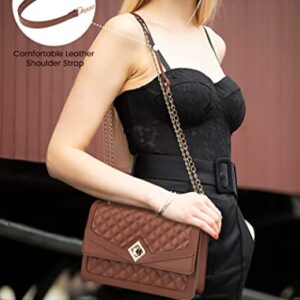 LOVEVOOK Brown Crossbody Bags for Women Quilted Designer Purses and Handbags, Ladies Shoulder Chain Purse