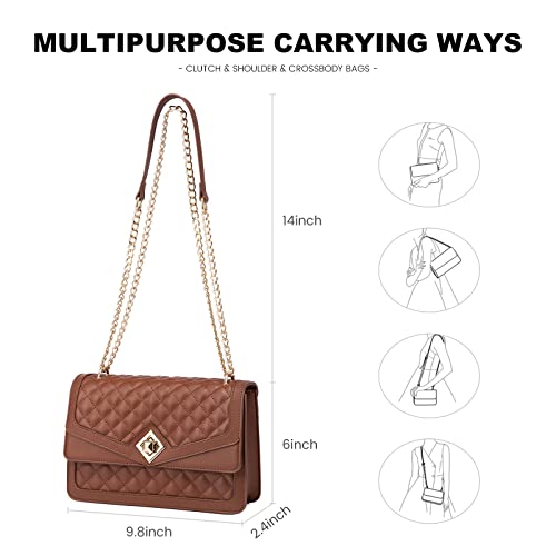 LOVEVOOK Brown Crossbody Bags for Women Quilted Designer Purses and Handbags, Ladies Shoulder Chain Purse