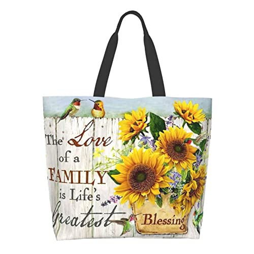 Dvczelo Tote Bag For Women Sunflower Hummingbird Canvas Tote Bag Handbag Fashion Shoulder Bags For School Work Travel