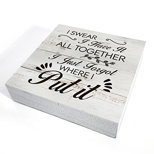 Funny Office I Swear I Have It All Together Wooden Box Sign Desk Decor Rustic Humorous Work Wood Block Plaque Box Sign for Home Living Room Shelf Table Decoration (5 X 5 Inch)