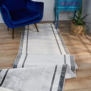 Livinify Torsdala Grey Frame Machine Made Area Rug (16'4" x 3'4")