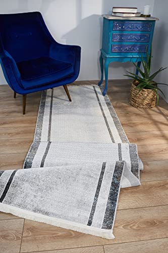 Livinify Torsdala Grey Frame Machine Made Area Rug (16'4" x 3'4")