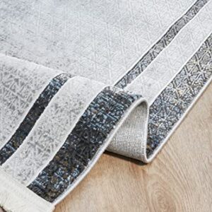 Livinify Torsdala Grey Frame Machine Made Area Rug (16'4" x 3'4")