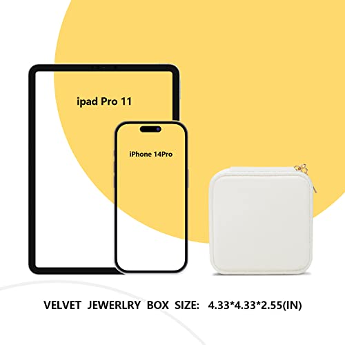 V-LAFUYLIFE Travel Velvet Jewelry Box, Mini Portable Jewelry Case, Gifts Boxes for Women Girls, Small Earring Organizer Boxes with Mirror for Rings Earrings (White)