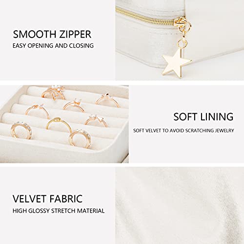 V-LAFUYLIFE Travel Velvet Jewelry Box, Mini Portable Jewelry Case, Gifts Boxes for Women Girls, Small Earring Organizer Boxes with Mirror for Rings Earrings (White)