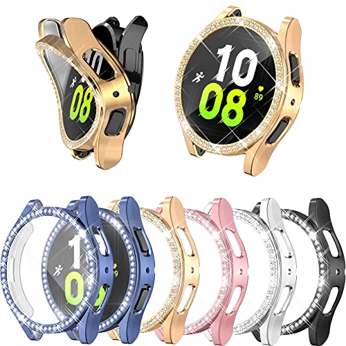 Soft Bling Case Compatible with Samsung Galaxy Watch 5/4 40mm Screen Protector Case, Shiny Crystal Diamonds Bumper Full Protective Watch Cover for Samsung Watch 5 & 4 Accessories (40mm, 5 Colors)