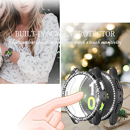 Soft Bling Case Compatible with Samsung Galaxy Watch 5/4 40mm Screen Protector Case, Shiny Crystal Diamonds Bumper Full Protective Watch Cover for Samsung Watch 5 & 4 Accessories (40mm, 5 Colors)