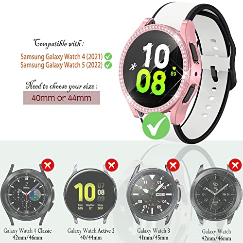 Soft Bling Case Compatible with Samsung Galaxy Watch 5/4 40mm Screen Protector Case, Shiny Crystal Diamonds Bumper Full Protective Watch Cover for Samsung Watch 5 & 4 Accessories (40mm, 5 Colors)