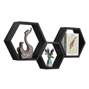 black hexagon shelves floating honeycomb shelves set of 3 wall storage shelf bedroom floating shleves for wall decor hexagonal wood shelves wall mount display geometric hanging rack for living room