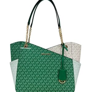 Michael Kors Jet Set Travel Large Chain Shoulder Tote (Palmetto Green Multi)