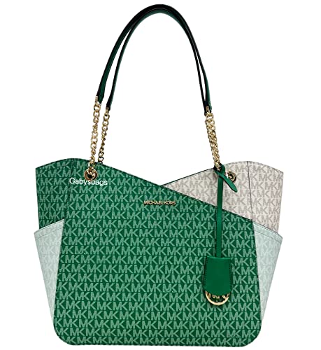 Michael Kors Jet Set Travel Large Chain Shoulder Tote (Palmetto Green Multi)