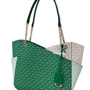 Michael Kors Jet Set Travel Large Chain Shoulder Tote (Palmetto Green Multi)