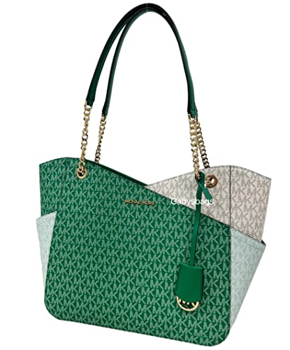 Michael Kors Jet Set Travel Large Chain Shoulder Tote (Palmetto Green Multi)