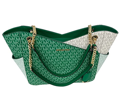 Michael Kors Jet Set Travel Large Chain Shoulder Tote (Palmetto Green Multi)