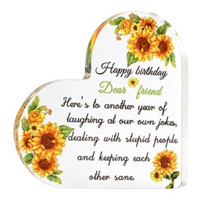 best friend birthday gifts for women friendship, sunflower gifts for women friends, happy birthday gifts for men him her, funny gifts for women birthday unique, sunflower decor acrylic heart plaque