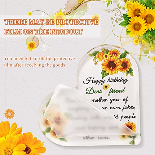 Best Friend Birthday Gifts for Women Friendship, Sunflower Gifts for Women Friends, Happy Birthday Gifts for Men Him Her, Funny Gifts for Women Birthday Unique, Sunflower Decor Acrylic Heart Plaque