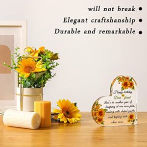 Best Friend Birthday Gifts for Women Friendship, Sunflower Gifts for Women Friends, Happy Birthday Gifts for Men Him Her, Funny Gifts for Women Birthday Unique, Sunflower Decor Acrylic Heart Plaque