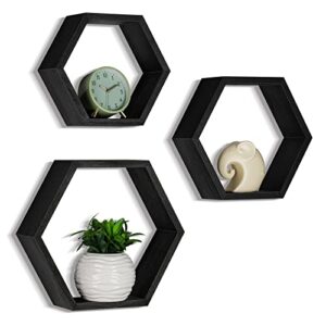 ybing hexagon floating shelves wall mounted black hexagon shelves for wall set of 3 wood honeycomb shelves for living room farmhouse decor wall hexagon home decor storage shelves for bedroom office