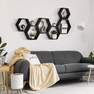 YBING Hexagon Floating Shelves Wall Mounted Black Hexagon Shelves for Wall Set of 3 Wood Honeycomb Shelves for Living Room Farmhouse Decor Wall Hexagon Home Decor Storage Shelves for Bedroom Office