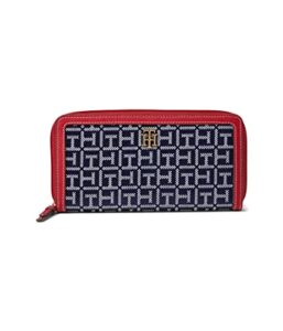 tommy hilfiger liv ii zip around wallet square monogram jacquard navy/white one size