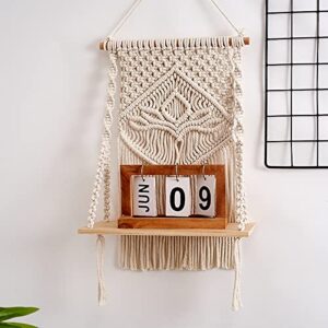 walbest macrame wall hanging shelf decor – macrame plant hanger boho wall decor, boho hanging floating wall shelves for wall storage beige