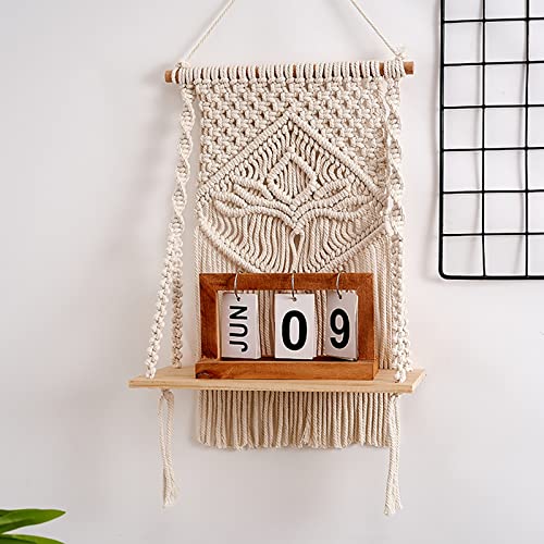 Walbest Macrame Wall Hanging Shelf Decor - Macrame Plant Hanger Boho Wall Decor, Boho Hanging Floating Wall Shelves for Wall Storage Beige