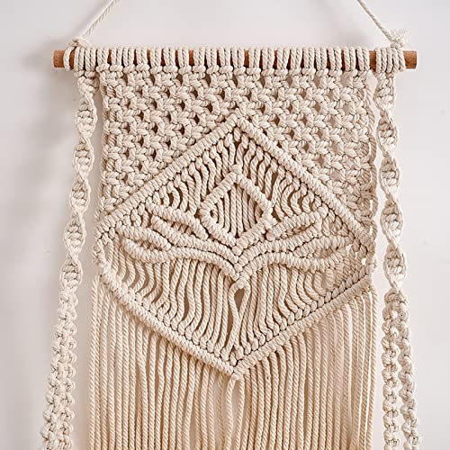 Walbest Macrame Wall Hanging Shelf Decor - Macrame Plant Hanger Boho Wall Decor, Boho Hanging Floating Wall Shelves for Wall Storage Beige