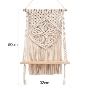 Walbest Macrame Wall Hanging Shelf Decor - Macrame Plant Hanger Boho Wall Decor, Boho Hanging Floating Wall Shelves for Wall Storage Beige