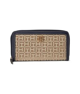 tommy hilfiger liv ii zip around wallet square monogram jacquard khaki tonal one size