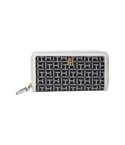 tommy hilfiger liv ii zip around wallet square monogram jacquard black/white one size