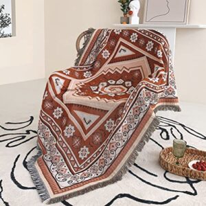 tiowik bohemian mexican decorative throw woven blanket with tassel for home decoration chair couch sofa bed beach travel picnic cloth tapestry shawl cozy cotton (dark red 63×51 inches)