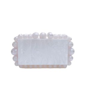 azwbag women’s evening bag sparkly pearl purse bling acrylic square clutch purse (white)