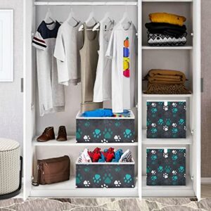 WELLDAY Storage Basket Cute Paw Prints Foldable 11 x 11 x 11 in Cube Storage Bin Home Decor Organizer Storage Baskets Box for Toys, Books, Shelves, Closet, Laundry, Nursery