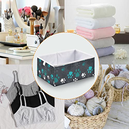 WELLDAY Storage Basket Cute Paw Prints Foldable 11 x 11 x 11 in Cube Storage Bin Home Decor Organizer Storage Baskets Box for Toys, Books, Shelves, Closet, Laundry, Nursery