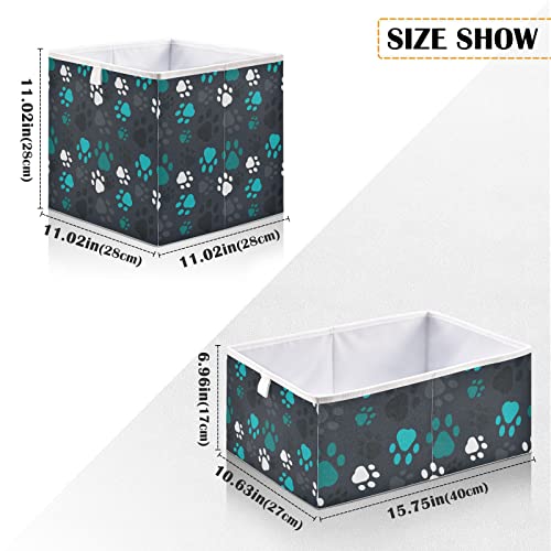 WELLDAY Storage Basket Cute Paw Prints Foldable 11 x 11 x 11 in Cube Storage Bin Home Decor Organizer Storage Baskets Box for Toys, Books, Shelves, Closet, Laundry, Nursery