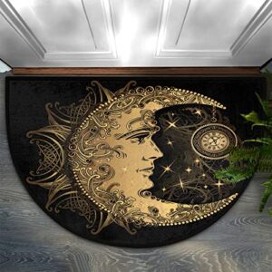 apular half round door mat indoor entrance,boho crescent moon sun mandala non slip bath rug, 24 x 36 wear resistant semi circle floor mats area rugs