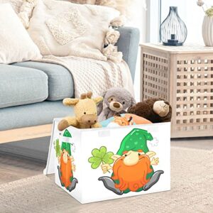 Kigai St.patrick's Day Cute Gnome Storage Basket with Lid,Collapsible Storage Box Fabric Storage Bin for Closet,Office,Bedroom,Nursery