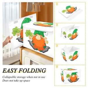 Kigai St.patrick's Day Cute Gnome Storage Basket with Lid,Collapsible Storage Box Fabric Storage Bin for Closet,Office,Bedroom,Nursery