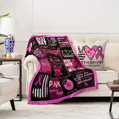 Breast Cancer Awareness Blanket, Black Women Fight Like A Warrior Flannel Soft Cozy Throw Blanket Breast Cancer Pink Ribbon Decorative Throws, Breast Cancer Survivor Gifts for Women 50x60 Inches