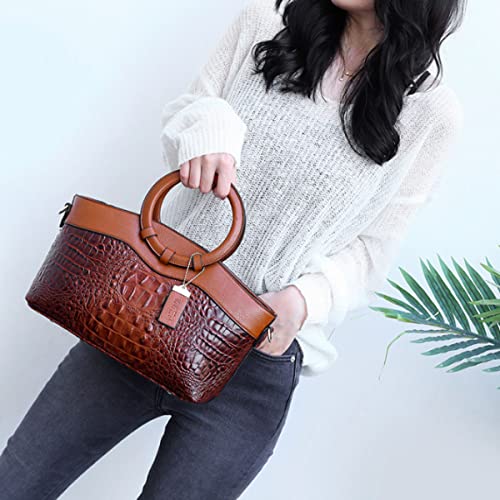 XingChen Crocodile Pattern Handbag for Women Leather Ring Top Handle Satchel Style Shoulder Bag Fashion Purse Embossed Tote