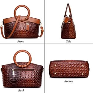 XingChen Crocodile Pattern Handbag for Women Leather Ring Top Handle Satchel Style Shoulder Bag Fashion Purse Embossed Tote