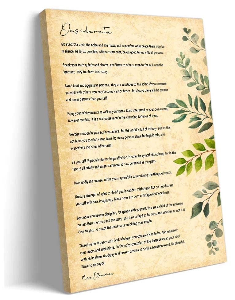 Desiderata Poem Framed Wall Art Motivational Poster Max Ehrmann Book Quotes Wall Art Retro Canvas Inspirational Picture Decorations Framed (12x18 inch)