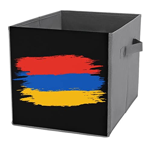 Vintage Armenia Flag Foldable Storage Bins Printd Fabric Cube Baskets Boxes with Handles for Clothes Toys, 11x11x11