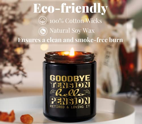 Funny Retirement Gifts for Women and Men, Happy Retirement Gifts for Friends, Coworker on Retirement Day, 7oz Soy Wax Lavender Scented Candle - Goodbye