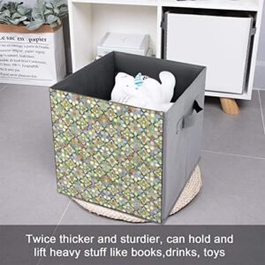 Gilded Moroccan Mosaic Tiles Foldable Storage Bins Printd Fabric Cube Baskets Boxes with Handles for Clothes Toys, 11x11x11