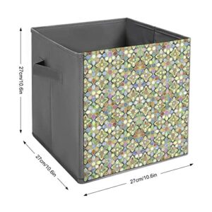 Gilded Moroccan Mosaic Tiles Foldable Storage Bins Printd Fabric Cube Baskets Boxes with Handles for Clothes Toys, 11x11x11