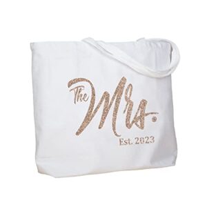 elegantpark future the mrs. est. 2023 personalized bride tote wedding bachelorette bridal shower gifts large shoulder bag white with champagne glitter