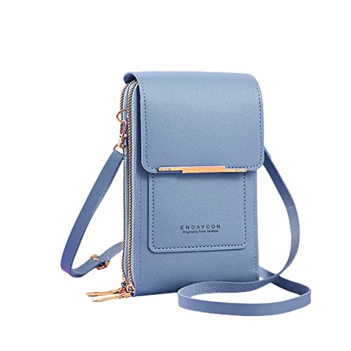 Women's Anti-theft Leather Crossbody RFID Blocking Bag,Mini Touch Screen One Shoulder Mobile Phone Purse (BLUE)