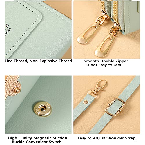 Women's Anti-theft Leather Crossbody RFID Blocking Bag,Mini Touch Screen One Shoulder Mobile Phone Purse (BLUE)