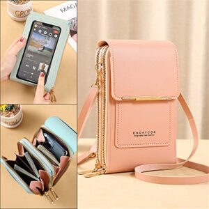 Women's Anti-theft Leather Crossbody RFID Blocking Bag,Mini Touch Screen One Shoulder Mobile Phone Purse (BLUE)